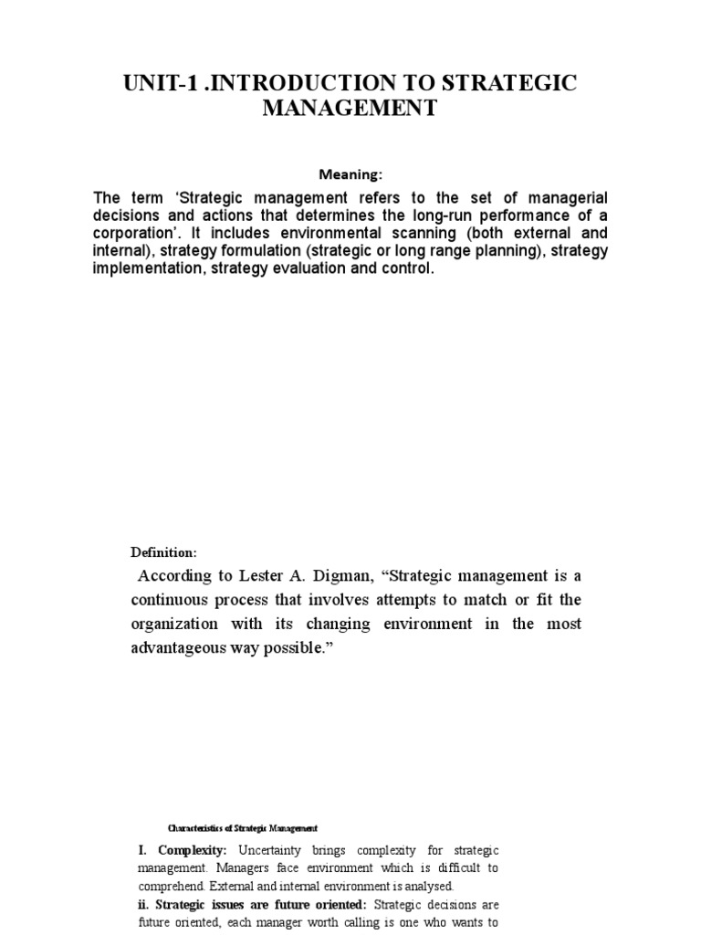 Unit-1 .Introduction To Strategic Management: Meaning | PDF | Strategic ...
