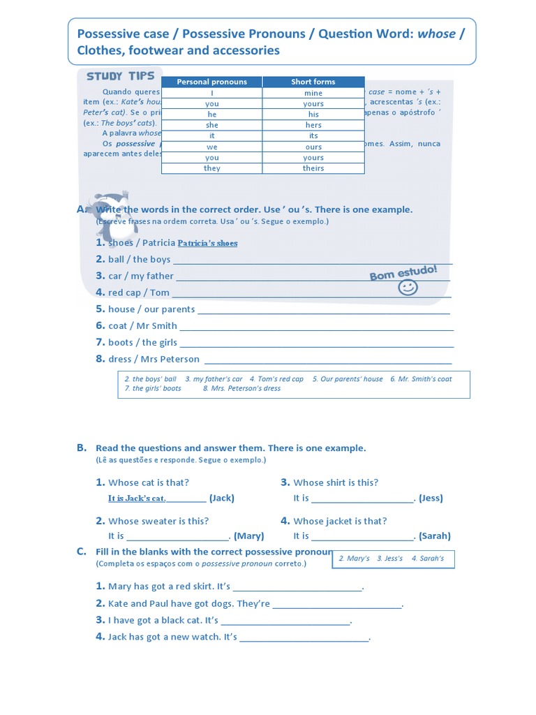 Possessive Case / Possessive Pronouns / Question Word: Whose / Clothes ...