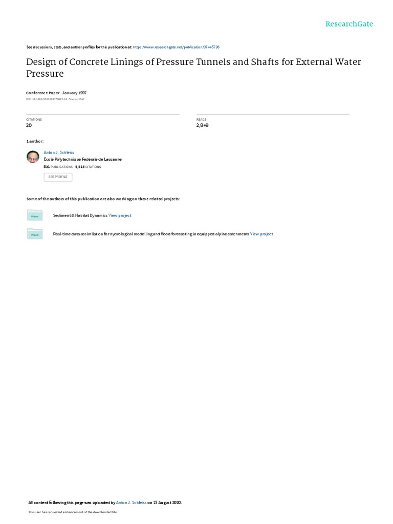 Design of Concrete Linings of Pressure Tunnels and Shafts For External ...