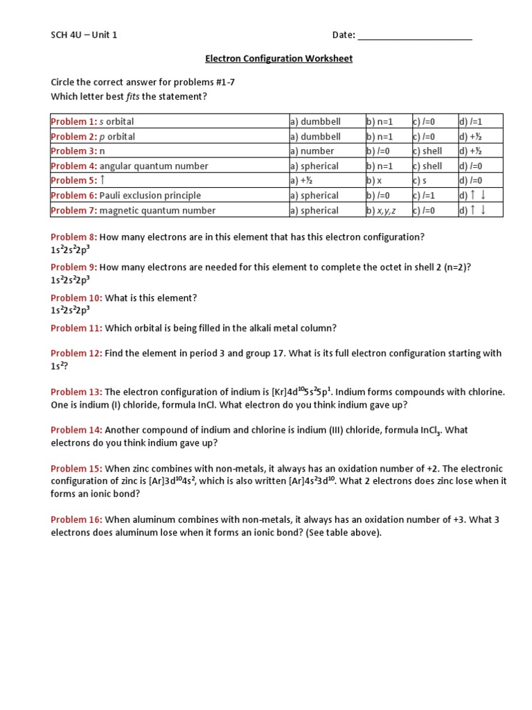 04 - Electron Configurations Worksheet | PDF | Atomic Orbital ...