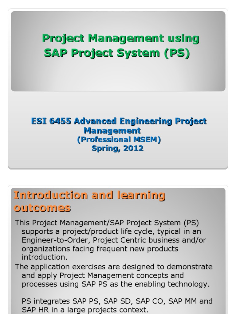 Project Management Using SAP Project System (PS) | PDF | Project ...