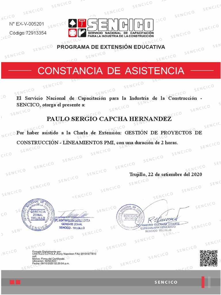 Certificado Sencico | PDF