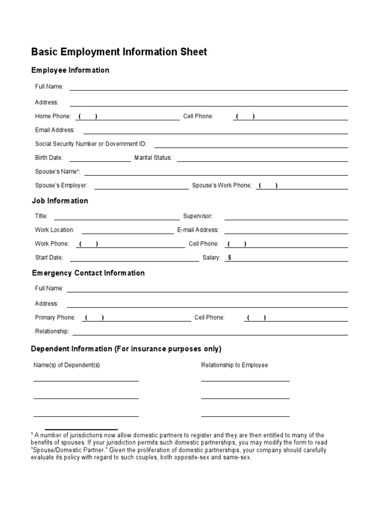 Essential Employee Information Form | PDF