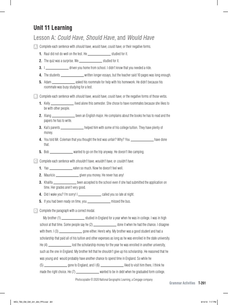 World English 3e Level 3 Grammar Activities Unit 11 Lesson A | PDF ...