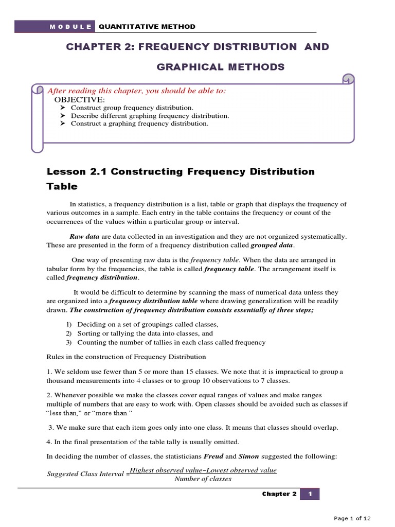 Chapter 2 Frequency Distrubution And Graphical Methods Pdf