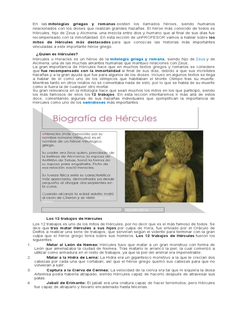 Mitos y hazañas de Hércules | PDF | Mitología griega | Religión Griega ...