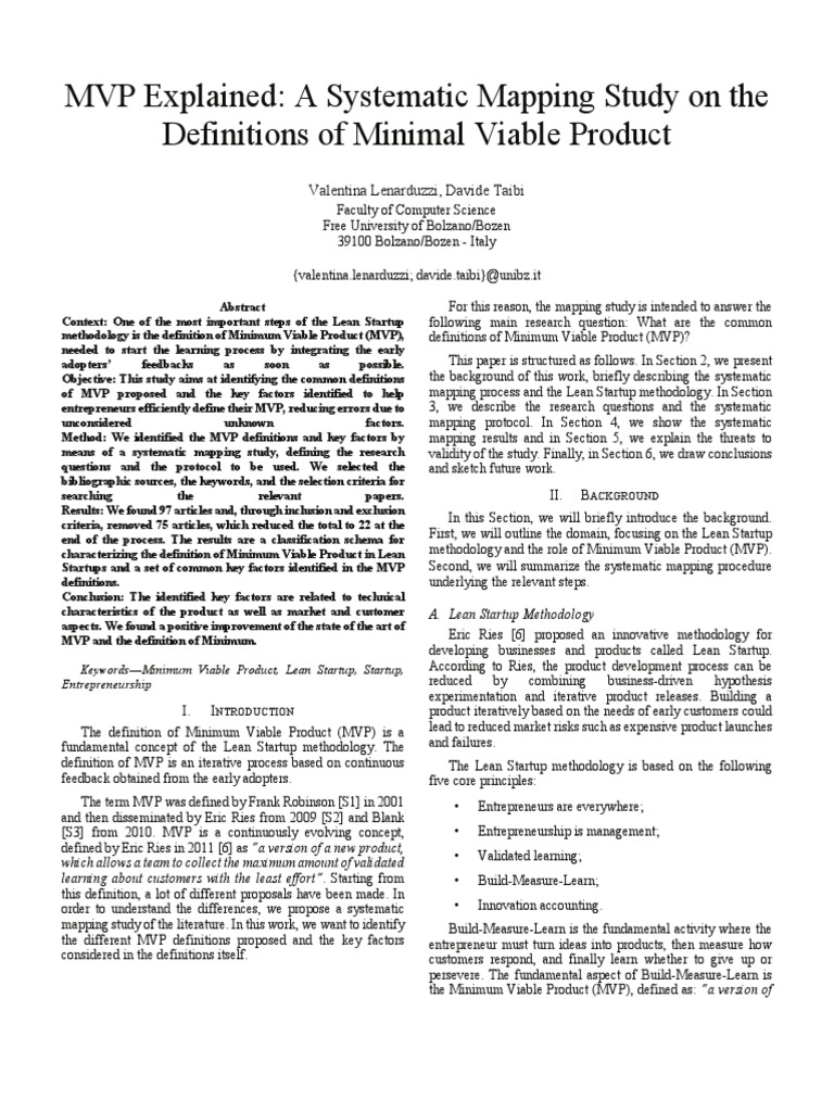 Defining Minimum Viable Product (MVP) | PDF | Lean Startup | Startup ...