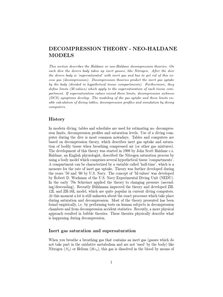Decompression Theory - Neo-Haldane Models: History | PDF | Breathing ...