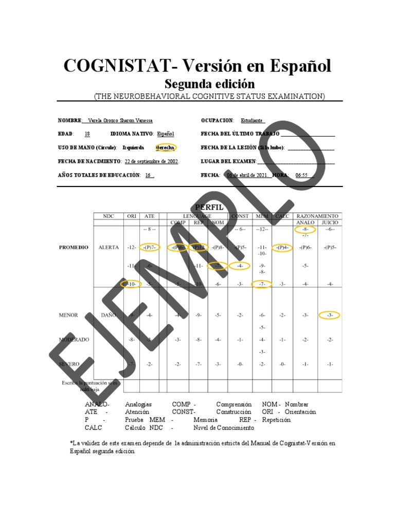 Protocolo Cognistat-1 | PDF | Science | Biología
