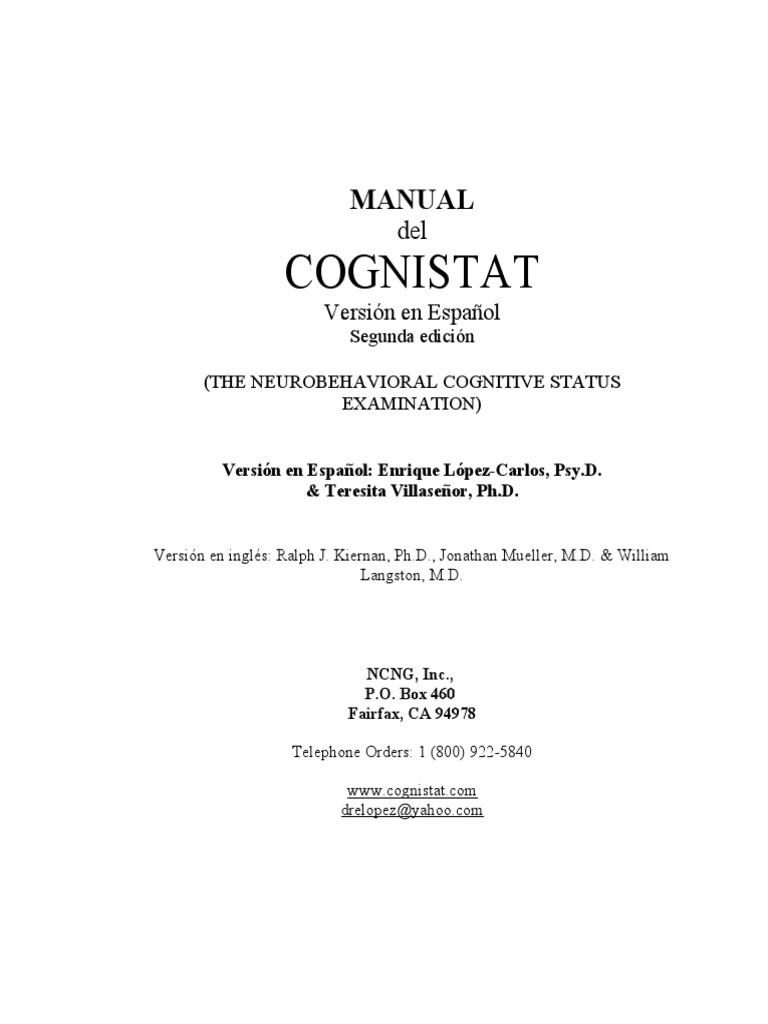 Cognistat - Manual 2nd Version 2006 | PDF | Prueba (evaluación) | Memoria