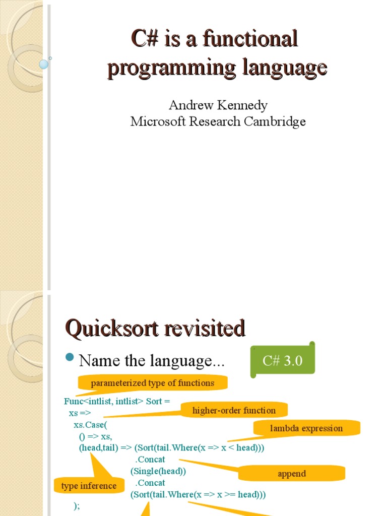 C# Is A Functional Programming Language | PDF | Anonymous Function | C ...