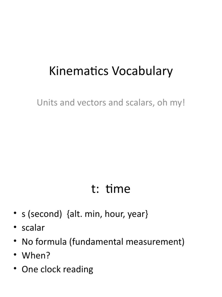 Kinematics Vocabulary: Units and Vectors and Scalars, Oh My! | PDF ...