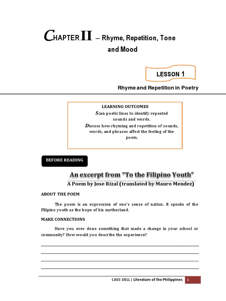 2 - Chapter Ii - Lesson 1 - Rhyme and Rhythm in Poetry | PDF | Rhyme ...