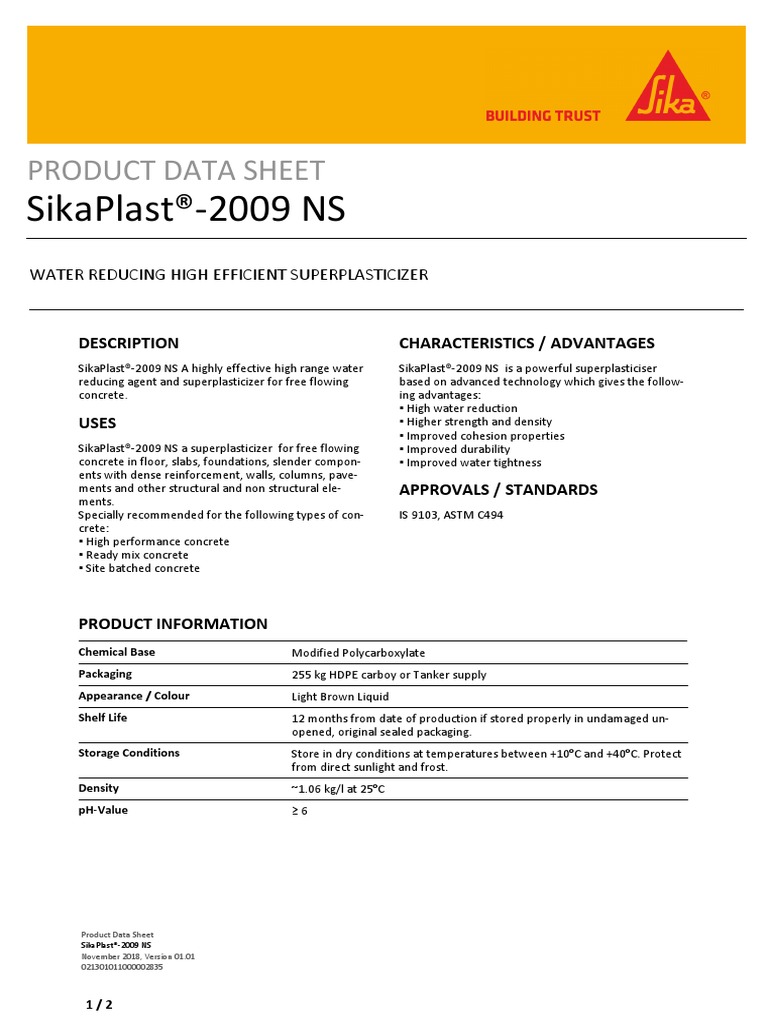 Sikaplast - 2009 Ns | PDF | Concrete | Water