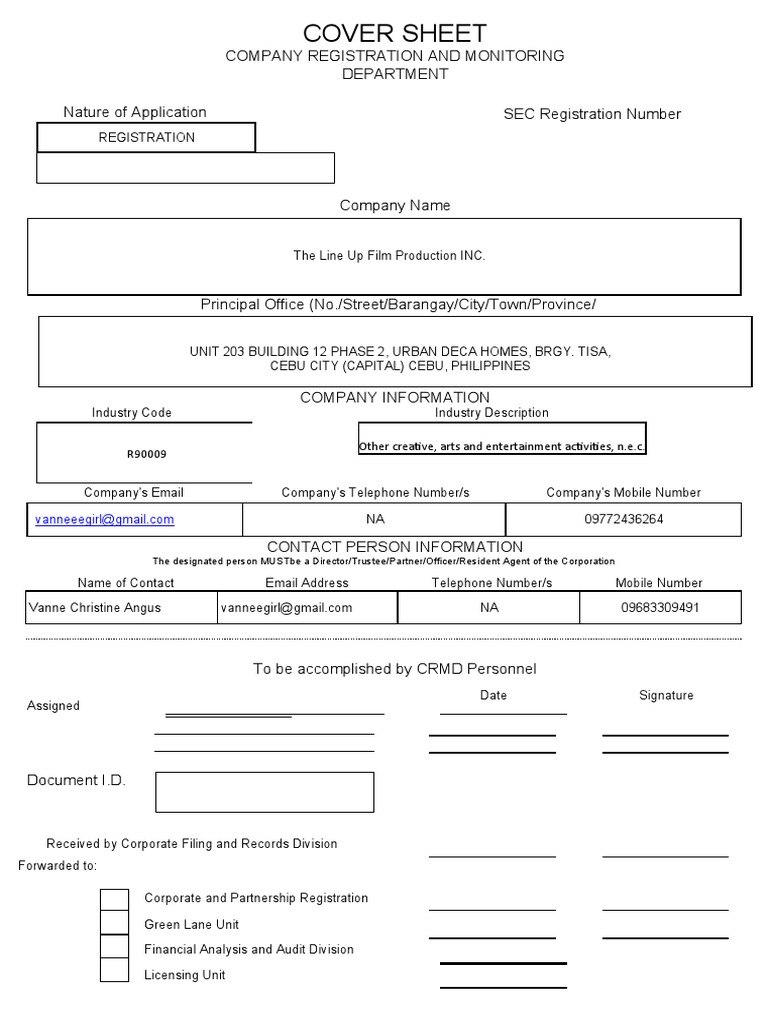 The Line Up - Cover Sheet | PDF