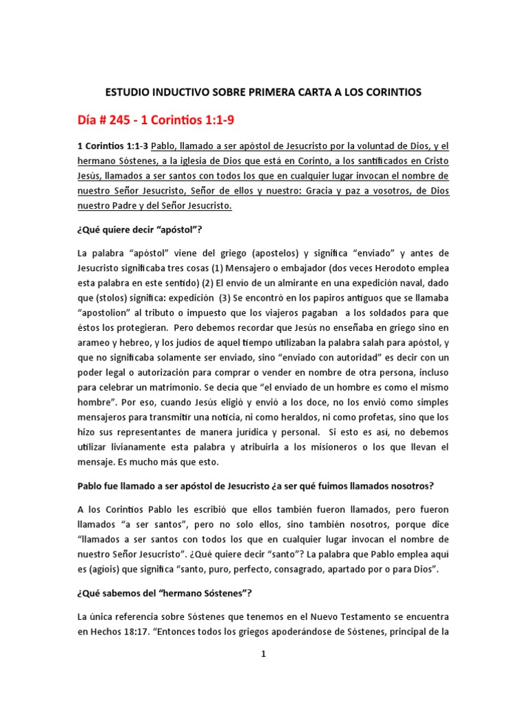 Estudio Inductivo de La Biblia - Primera de Corintios | Descargar gratis PDF | Pablo el apóstol ...