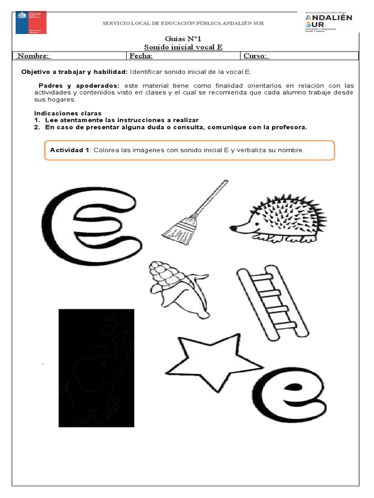 Actividades para la Vocal E | PDF