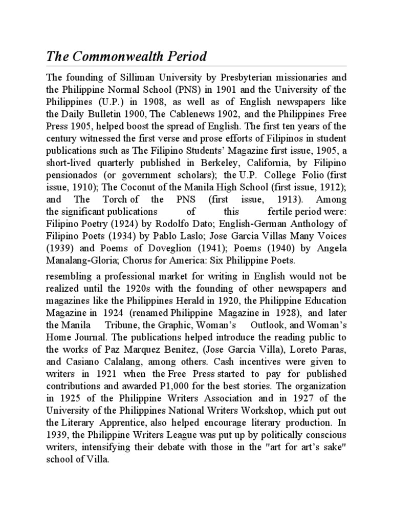The Commonwealth Period | PDF | Spanish Language Literature | Philippines