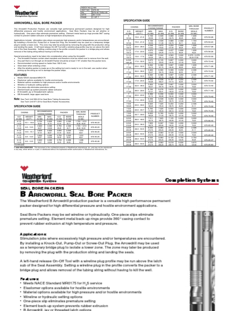 Packer Dual Weatherford AROWDRILL | PDF | Equipment | Manufactured Goods