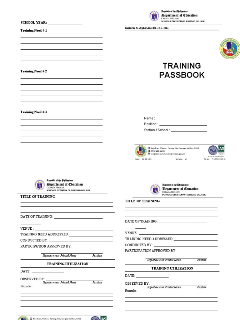 Training Passbook: School Year: Training Need # 1 | PDF
