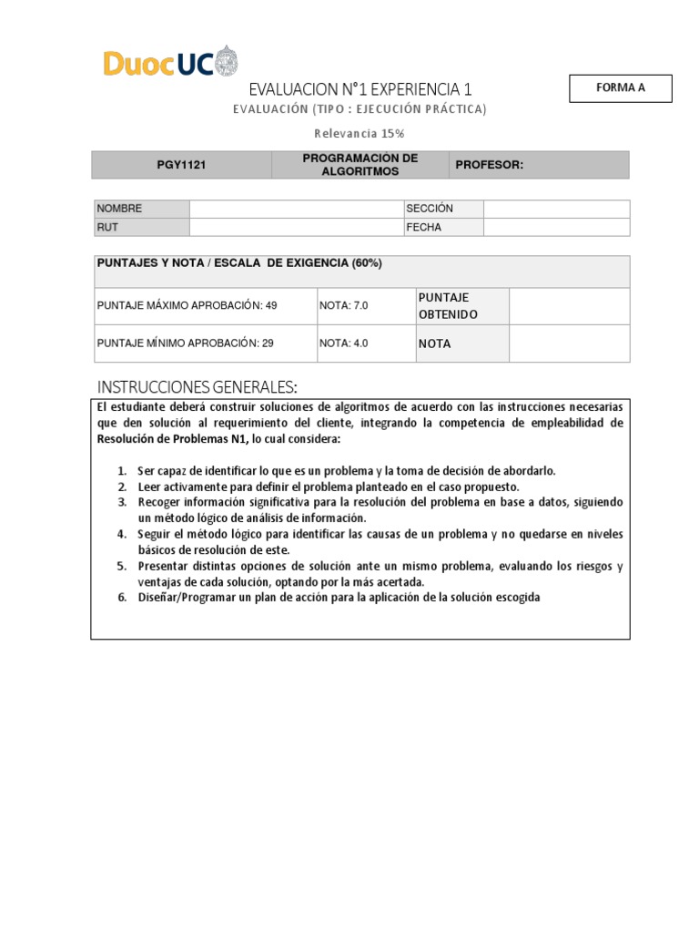 Evaluación 1 PGY | PDF | Algoritmos | Lenguaje de programación