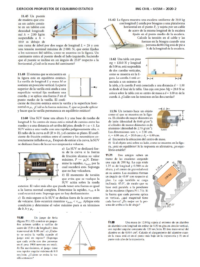 1 Tarea 1 Ejercicios Propuestos De Equilibrio Estatico Y Elasticidad Pdf