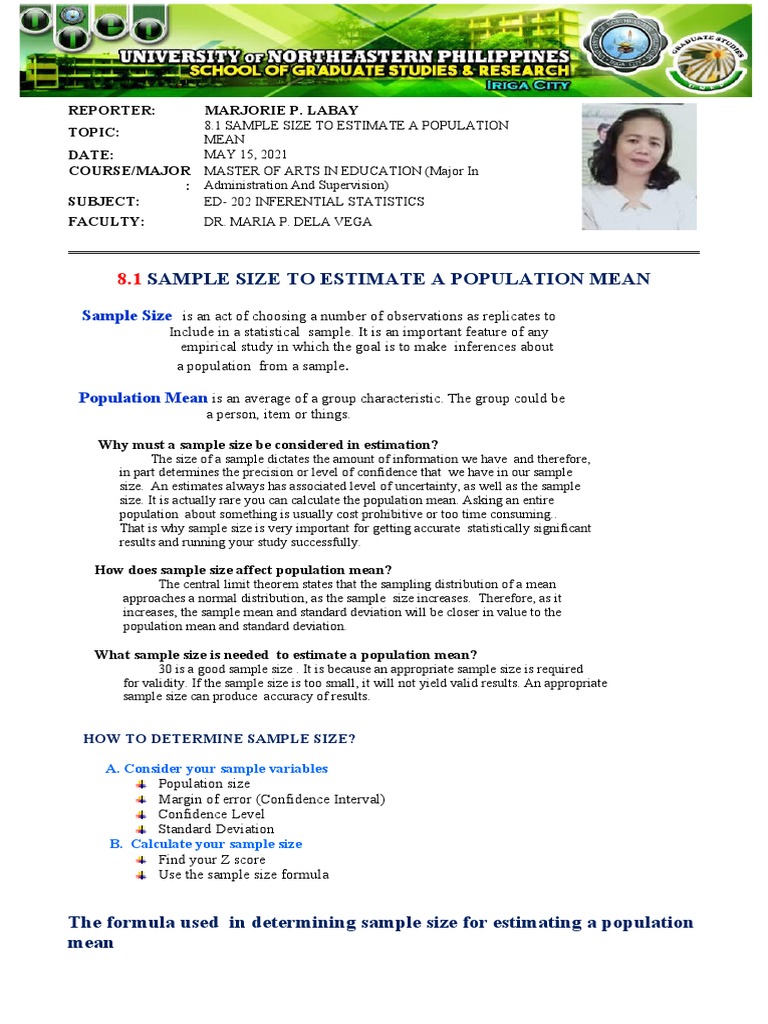 Sample Size for Population Mean Estimation | PDF | Sample Size Determination | Confidence Interval