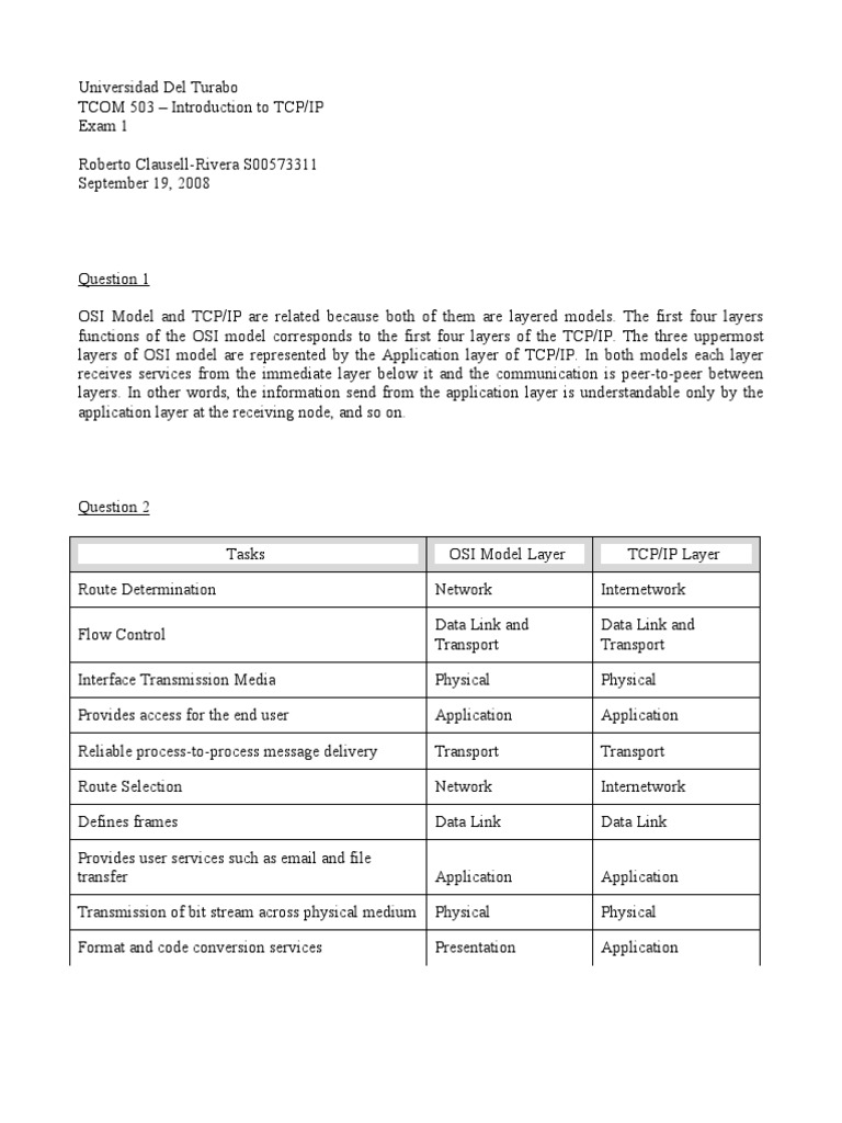 Exam 1 TCOM 503 | PDF | Internet Protocol Suite | Osi Model