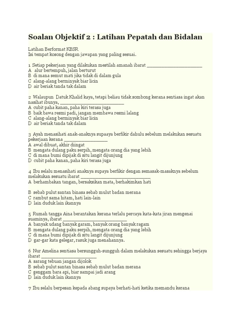Latihan Pepatah dan Bidalan | PDF