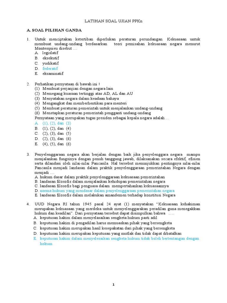 LATIHAN SOAL UJIAN PPKN | PDF
