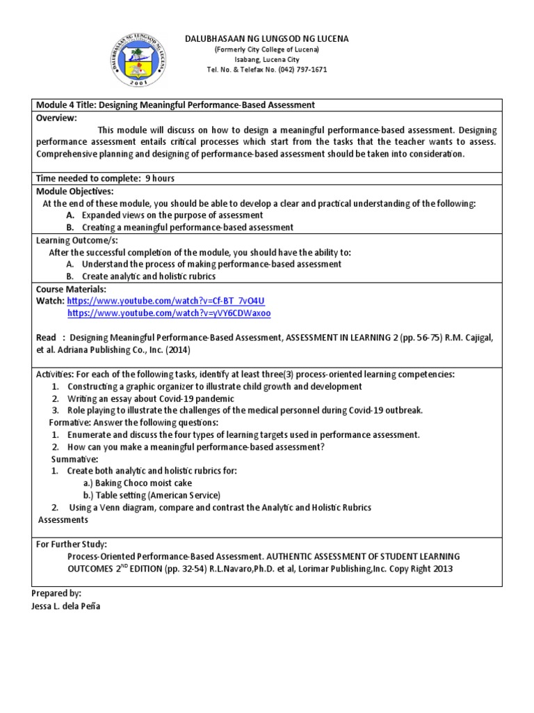 Designing Meaningful Performance-Based Assessments: A Step-by-Step ...