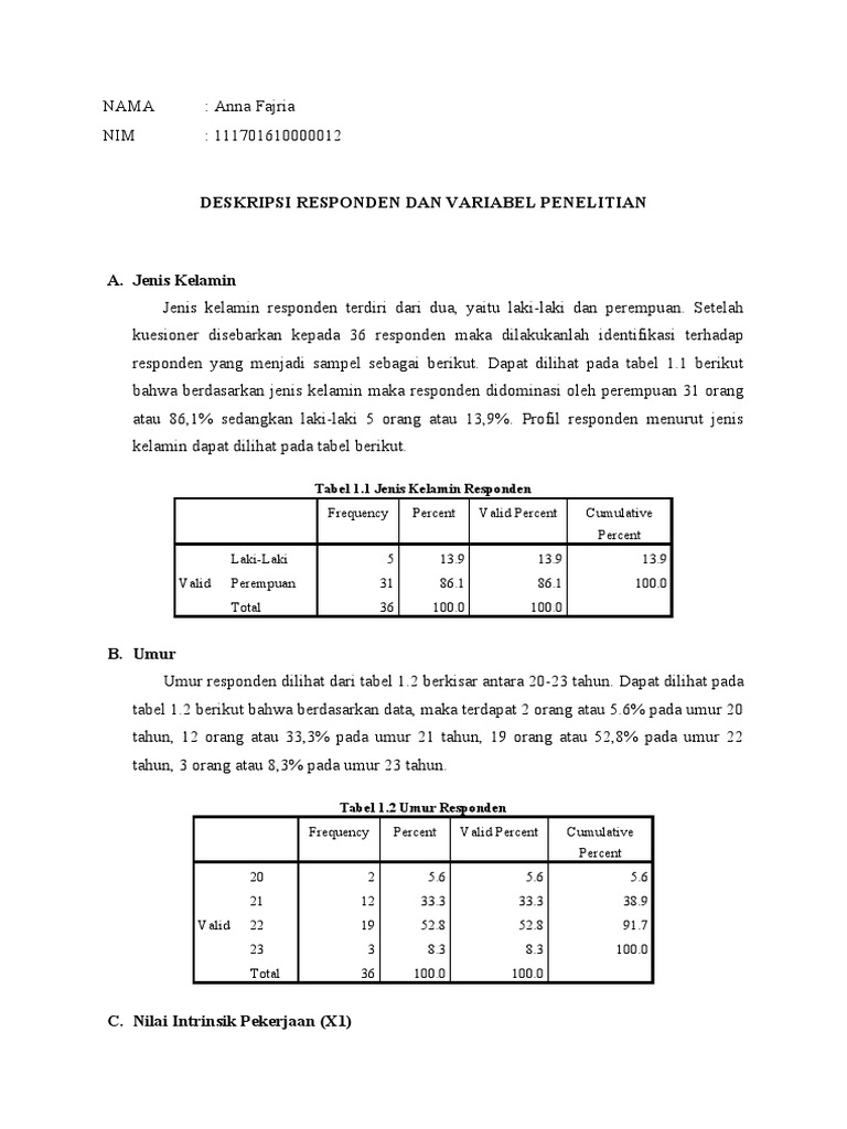 Tugas Deskripsi Responden Dan Variabel Penelitian | PDF