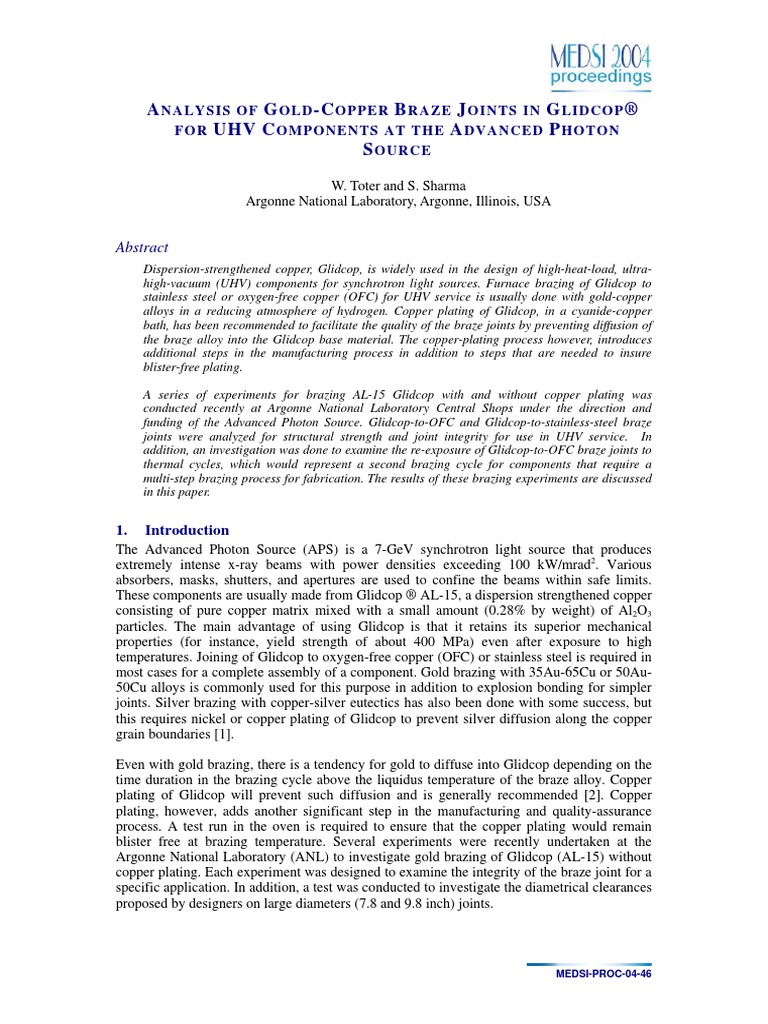 04-46 Analysis of Gold-Copper Braze Joint in Glidcop For UHV Components at The APS W.Toter S ...