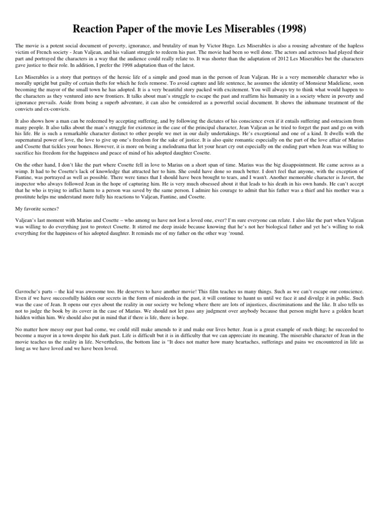 Reflection on Les Misérables (1998) | PDF | Cosette | Marius Pontmercy