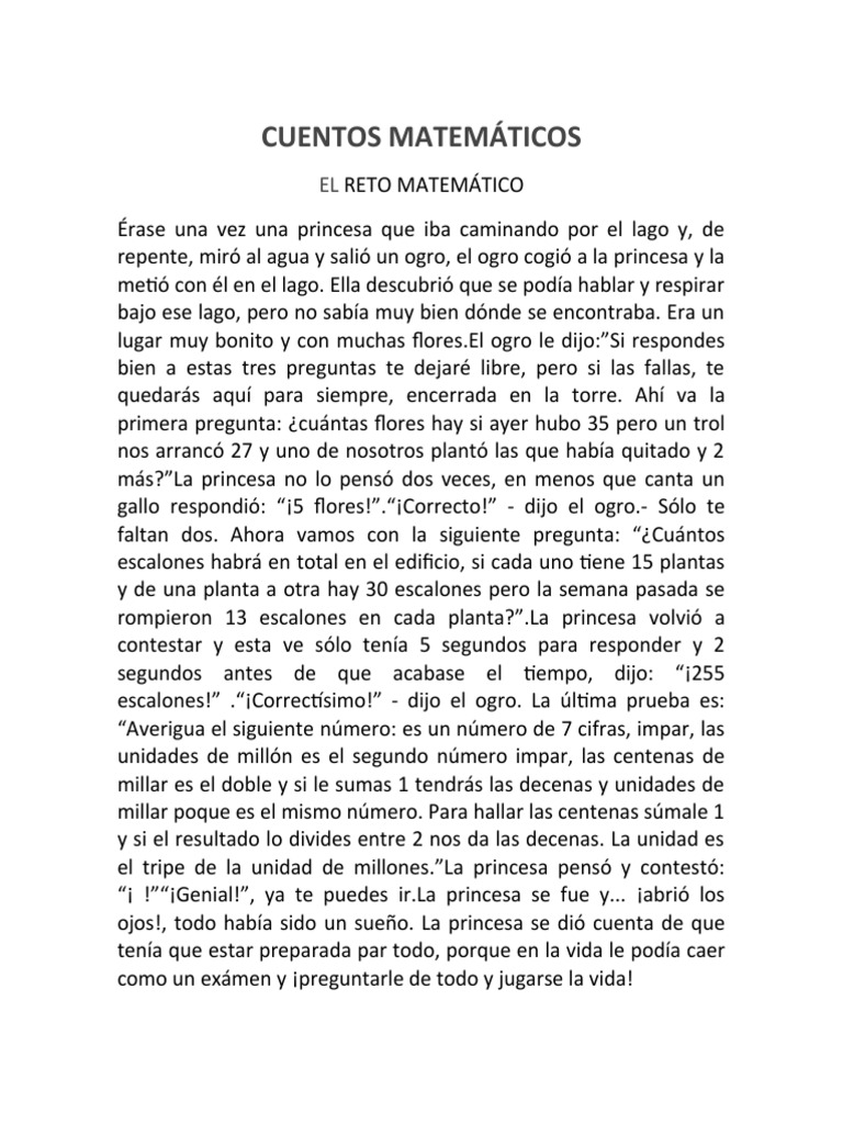 Cuentos Matemáticos para Niños | PDF | División (Matemáticas ...