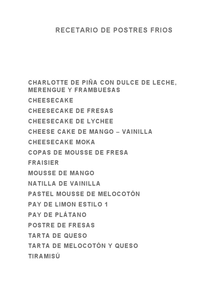 Recetario de Postres Frios | PDF | Postres | Crema