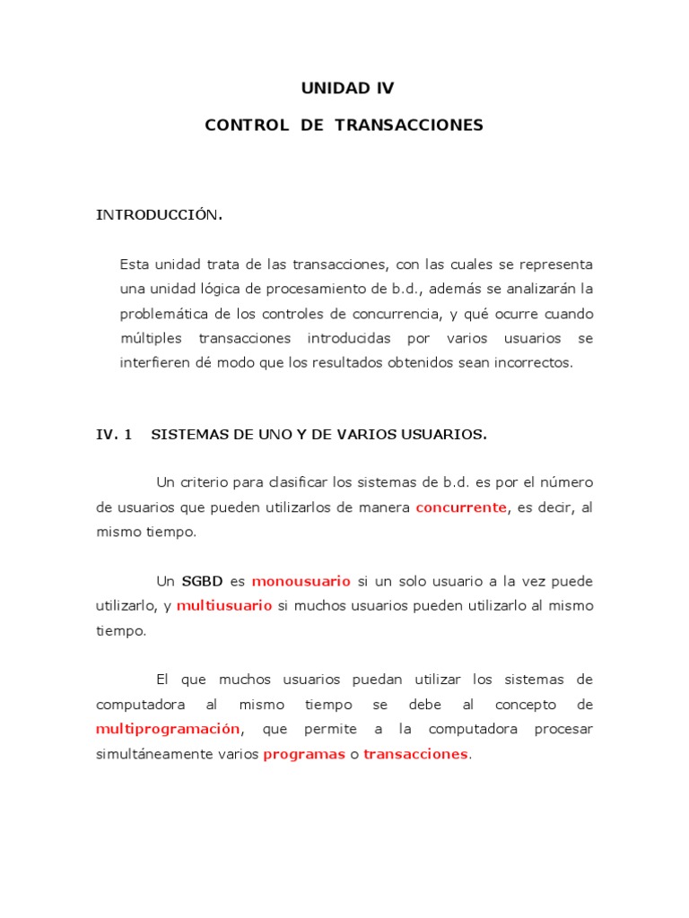 IV Control de Transacciones | PDF | Programa de computadora | Programación