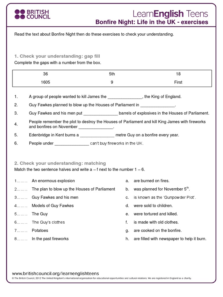 Bonfire Night - Exercises 1 | PDF | Guy Fawkes | Fireworks