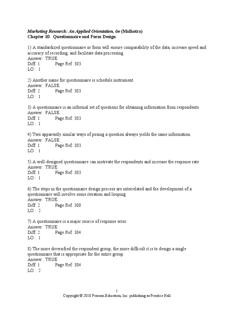 Chapter 10 Questionnaire and Form Design: Marketing Research: An ...