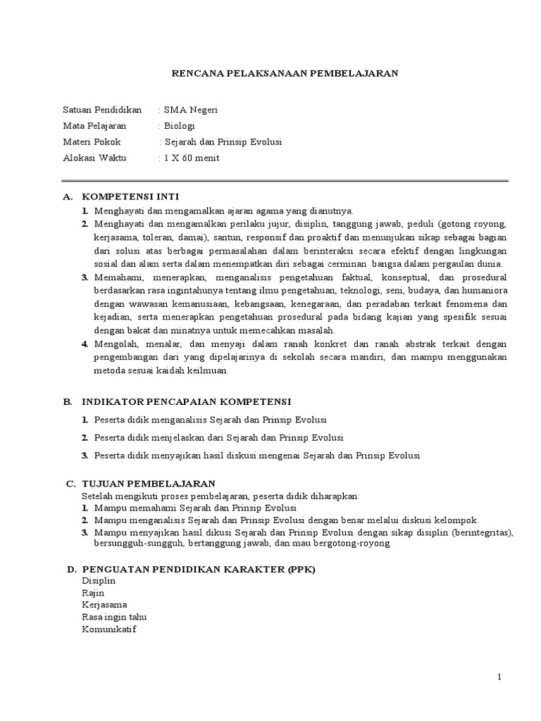 RPP Evolusi (Sejarah Dan Prinsip Evolusi) | PDF