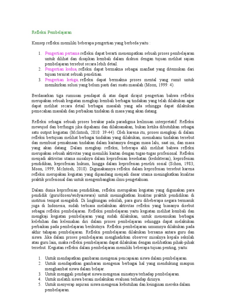 Contoh Refleksi Pembelajaran | PDF | Karier & Perkembangan