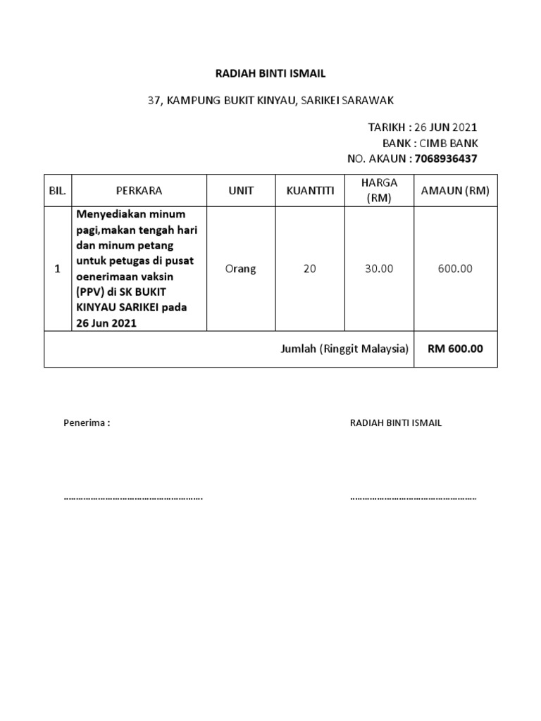 Bil Tuntutan Bayaran Makan Radiah Ismail | PDF