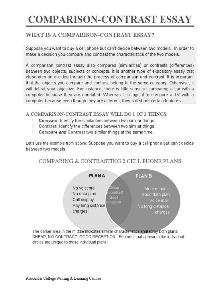 Compare And Contrast Essay Examples College Level