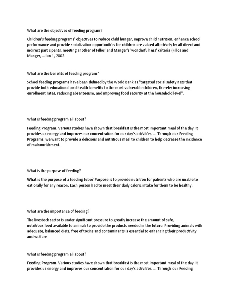 Objectives of School Feeding Programs | PDF | Malnutrition | Food Security