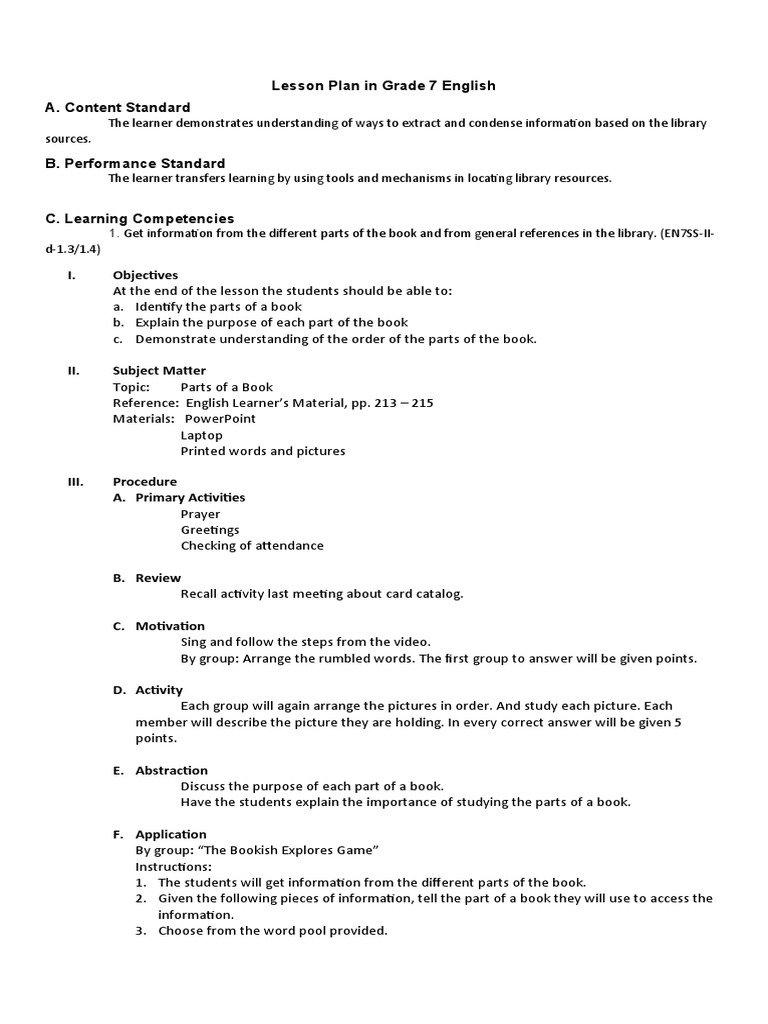 Understanding Book Parts in Grade 7 | PDF | Books | Libraries