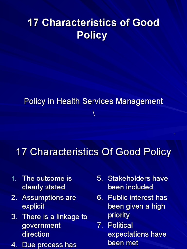 Slides - Characteristics of Good Policy - Master Health | PDF | Policy ...