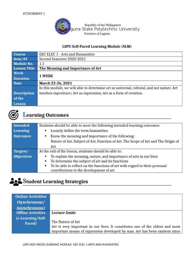 Earning Outcomes: LSPU Self-Paced Learning Module (SLM) | PDF | Fine Art | Paintings