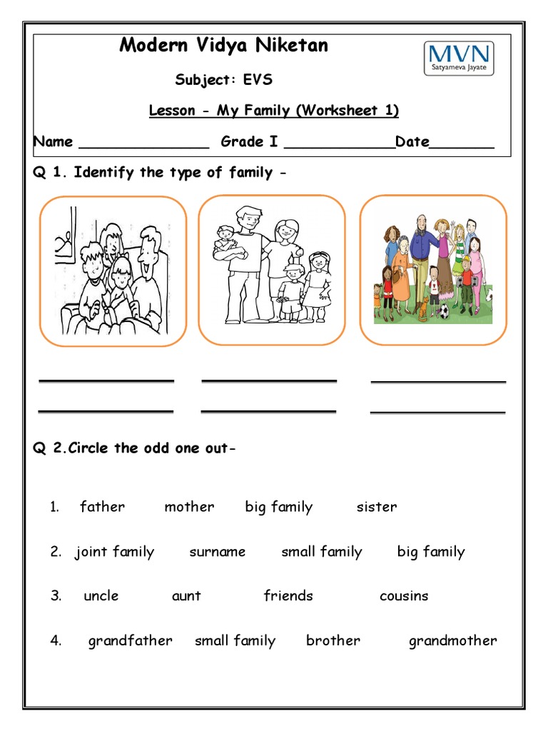 My Family Worksheet for Grade 1 | PDF