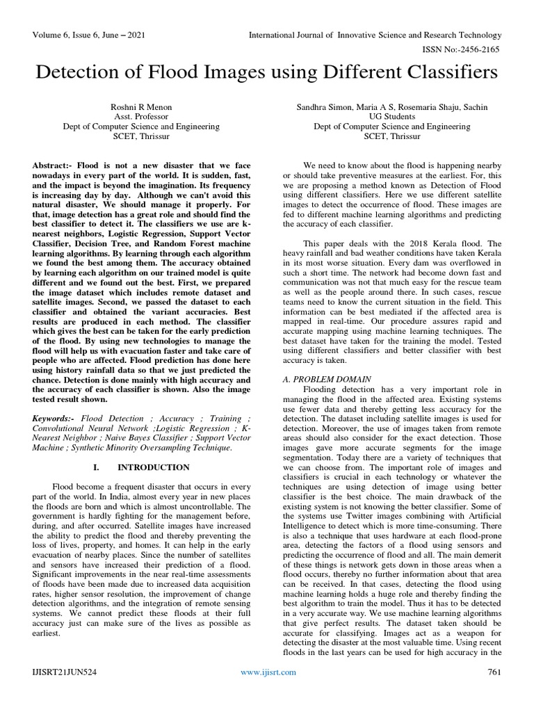 Detection of Flood Images Using Different Classifiers | PDF | Statistical Classification ...