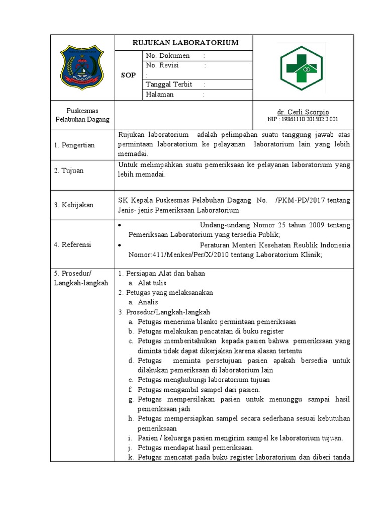 8.1.7' Ep6 SOP Rujukan Laboratorium | PDF